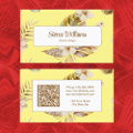 Elegant Tropical Boho Floral QR Code Yellow Business Card | Zazzle
