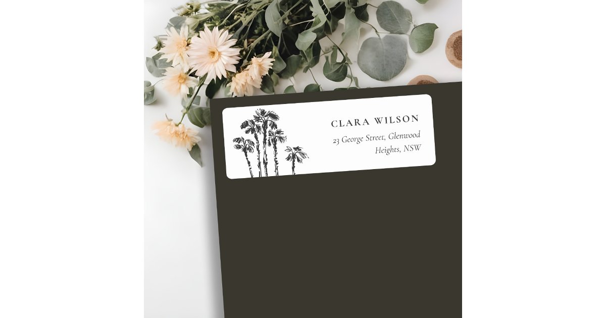 Elegant Tropical Coastal Palm Tree Sketch Address Label | Zazzle