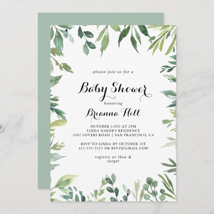 Elegant Tropical Green Foliage Baby Shower Invitation | Zazzle.com Elegant Tropical Green Foliage Baby Shower Invitation | Zazzle.com