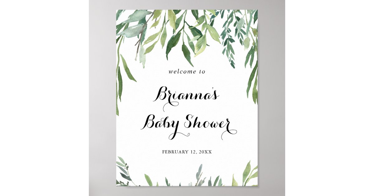 Elegant Tropical Green Foliage Baby Shower Welcome Poster | Zazzle Elegant Tropical Green Foliage Baby Shower Welcome Poster | Zazzle