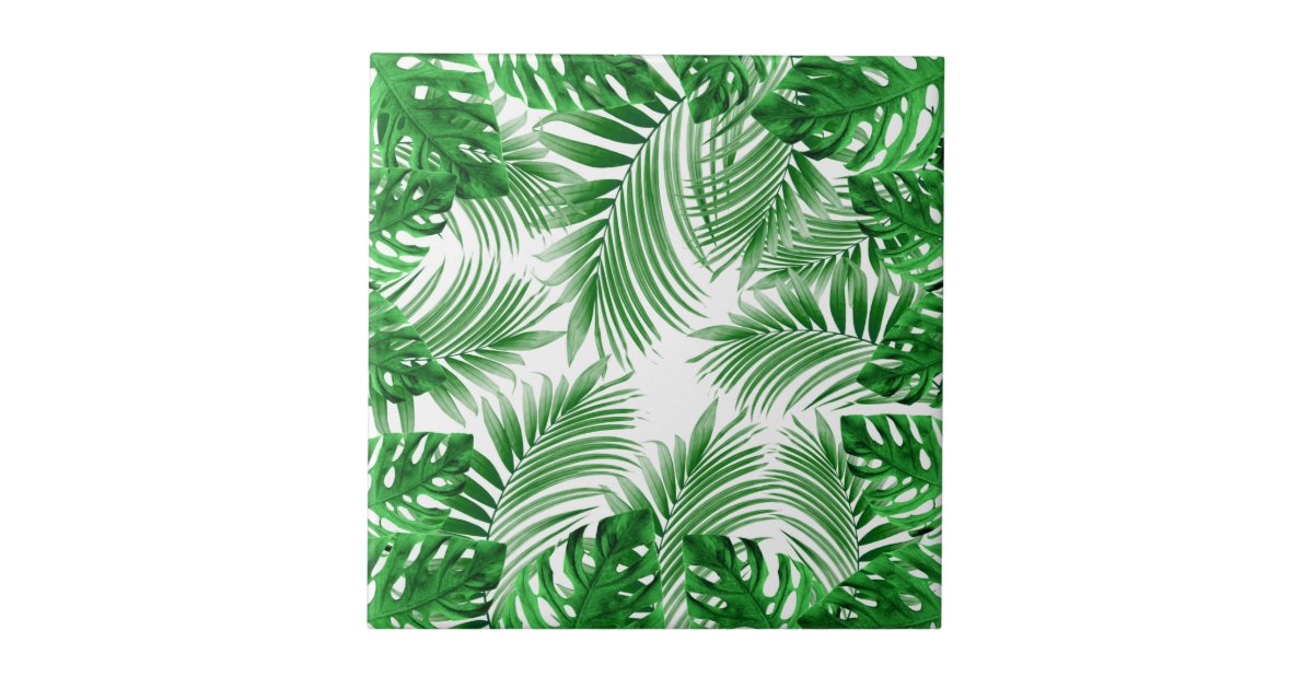elegant Tropical green palm leaf pattern Ceramic Tile | Zazzle