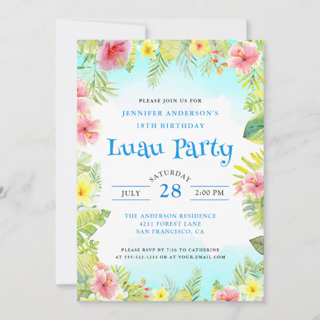 Elegant Tropical Luau Birthday Party Invitation | Zazzle