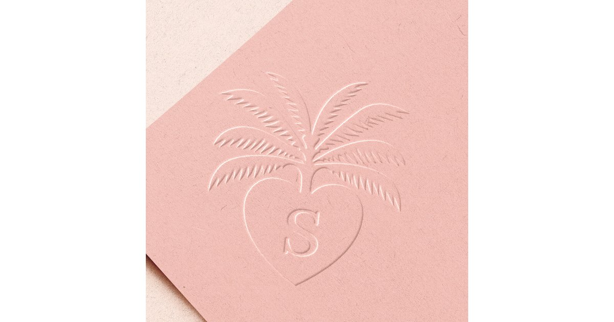 Elegant Tropical Palm Tree Heart Shape Monogram Embosser | Zazzle