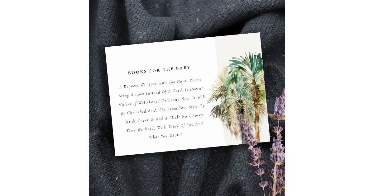 Elegant Tropical Palm Trees Books For Baby Shower Enclosure Card | Zazzle
