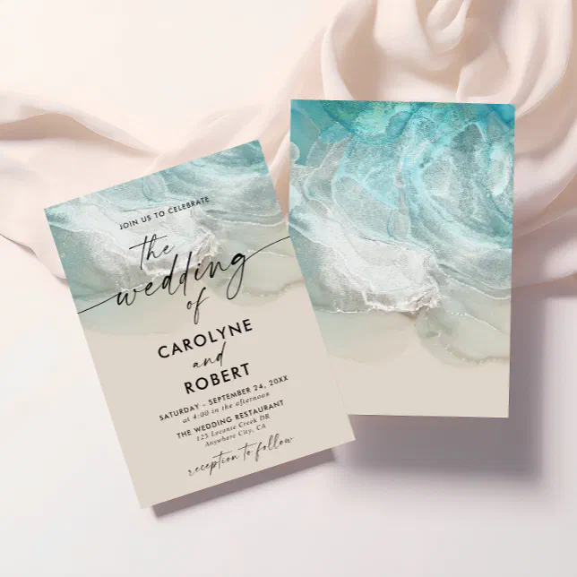 Elegant Tropical Summer Blue Ocean Beach Wedding Invitation | Zazzle