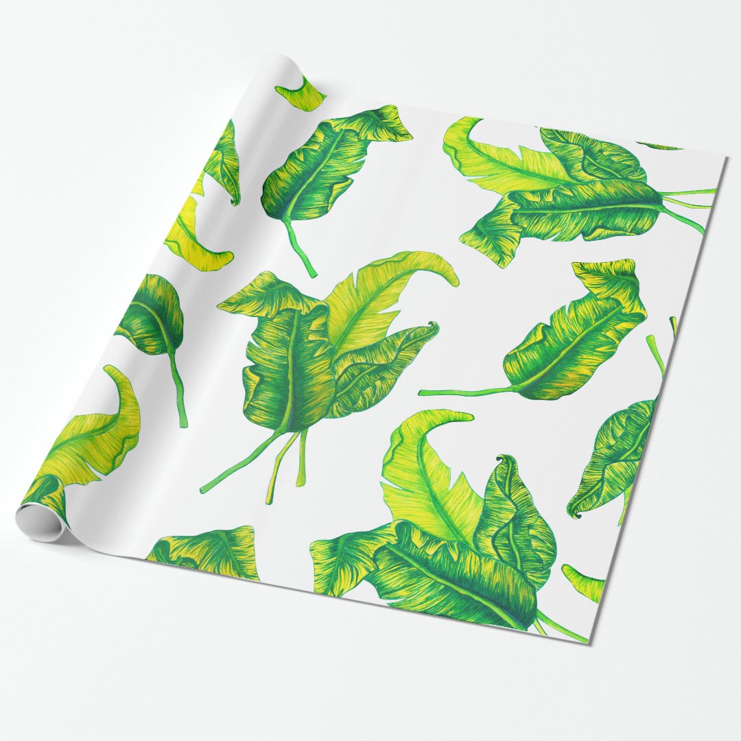 Elegant Tropicana Gold Leaves Illustration Wrapping Paper | Zazzle