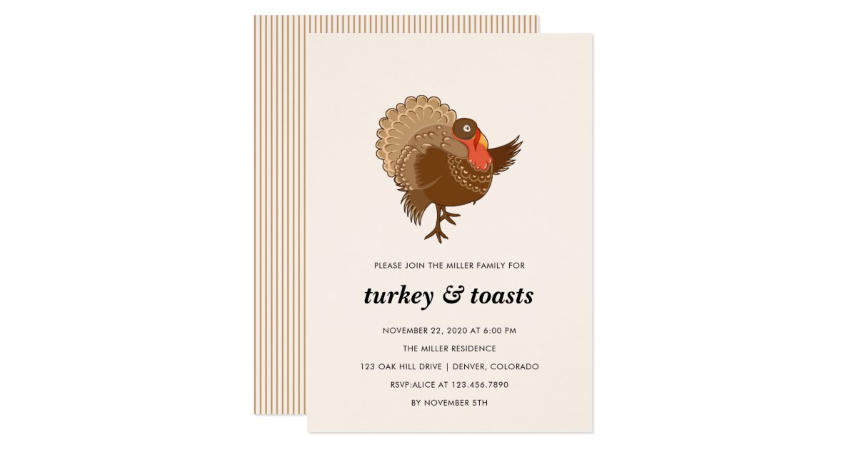 Elegant Turkey Thanksgiving Party Invitation | Zazzle.com