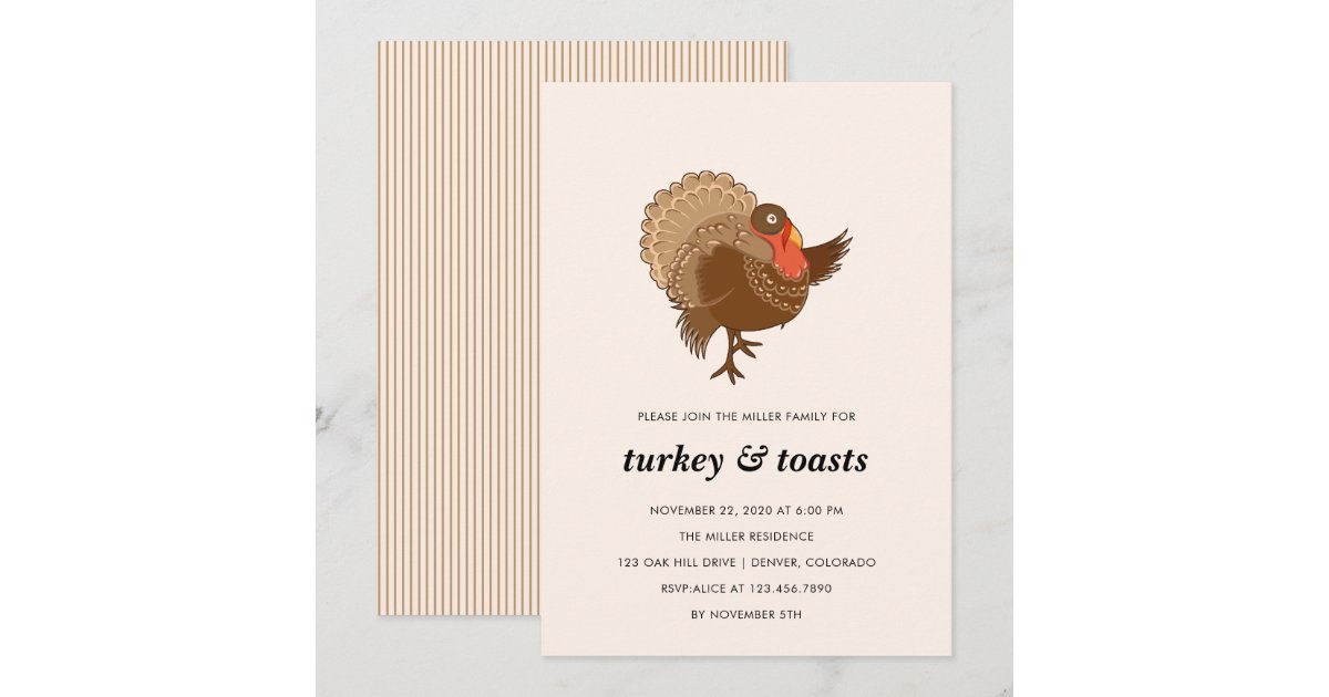 Elegant Turkey Thanksgiving Party Invitation | Zazzle