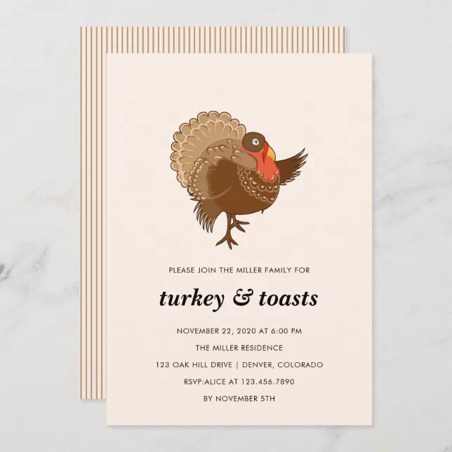 Elegant Turkey Thanksgiving Party Invitation | Zazzle