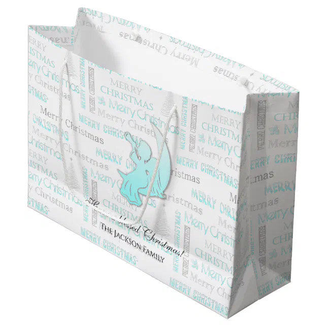 Elegant Turquoise and Silver Christmas Typography Large Gift Bag | Zazzle