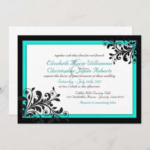 Elegant Turquoise|Black Wedding Invitation | Zazzle