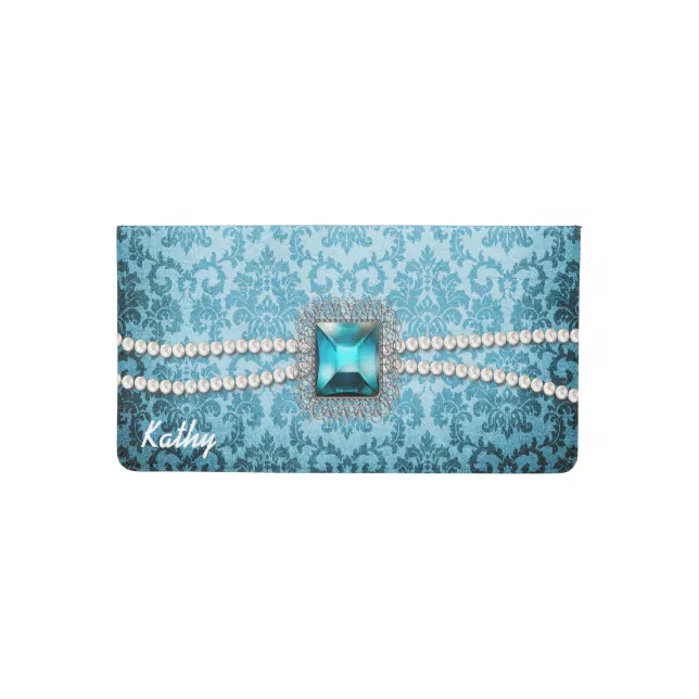 Elegant Turquoise Blue Damask Check Book Cover | Zazzle