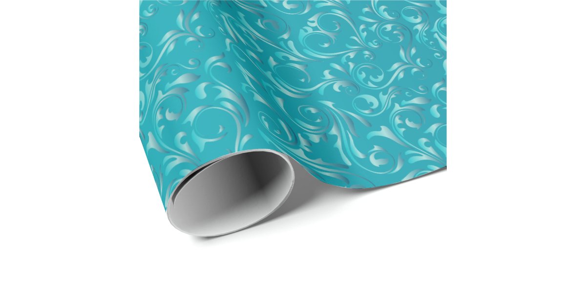 Elegant Turquoise Blue Damask Design Wrapping Paper | Zazzle