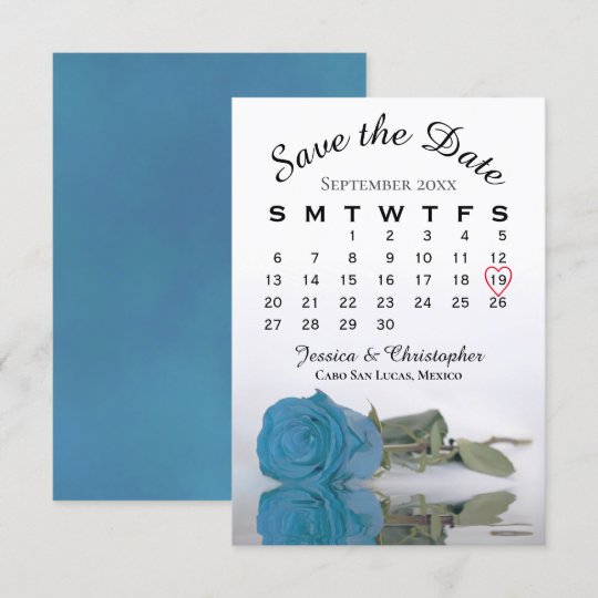 Elegant Turquoise Blue Rose Wedding Calendar Save The Date | Zazzle.com