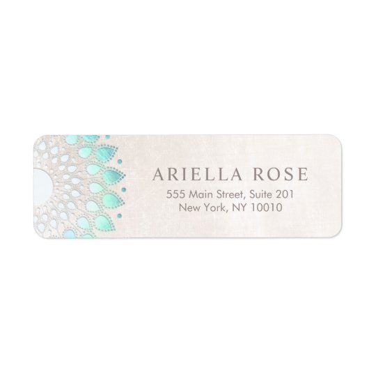 Elegant Turquoise Floral Lotus White Marble Label | Zazzle.com