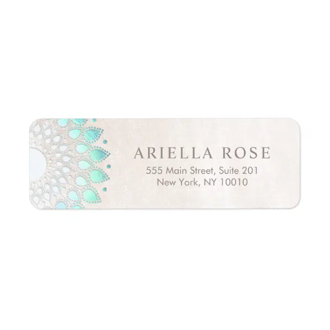 Elegant Turquoise Floral Lotus White Marble Label | Zazzle
