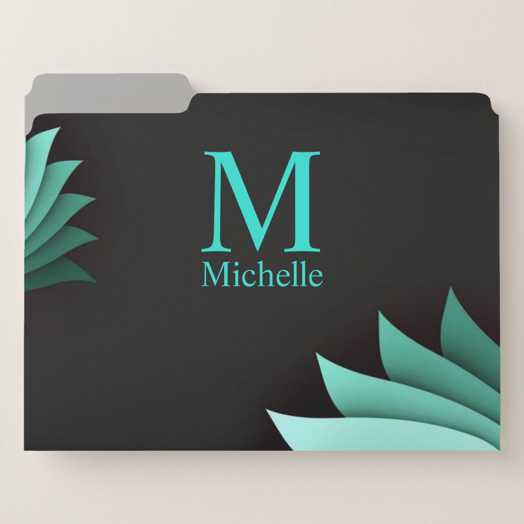 Elegant Turquoise Floral Personalized Monogram File Folder | Zazzle