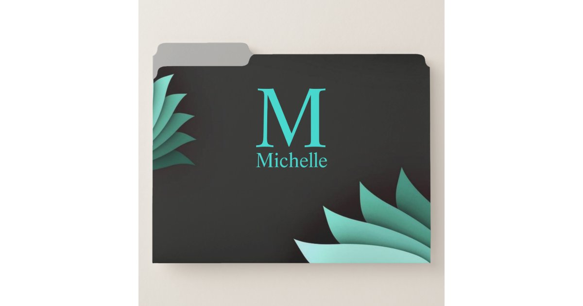 Elegant Turquoise Floral Personalized Monogram File Folder | Zazzle