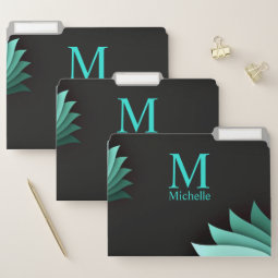 Elegant Turquoise Floral Personalized Monogram File Folder | Zazzle