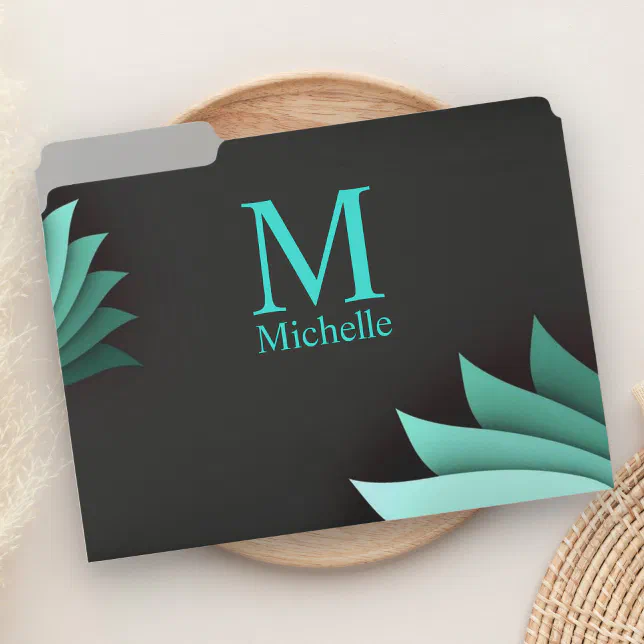 Elegant Turquoise Floral Personalized Monogram File Folder | Zazzle