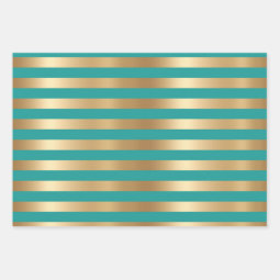 Elegant Turquoise Gold Stripes Glitter Gift Wrapping Paper Sheets | Zazzle