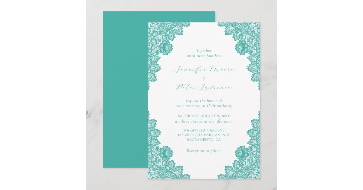 Elegant Turquoise Lace Wedding Invitation | Zazzle