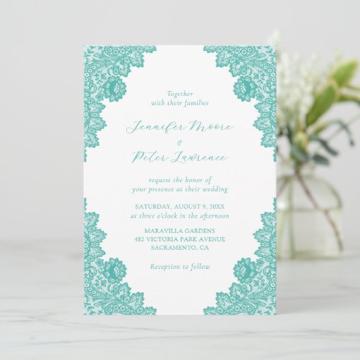 Elegant Turquoise Lace Wedding Invitation | Zazzle