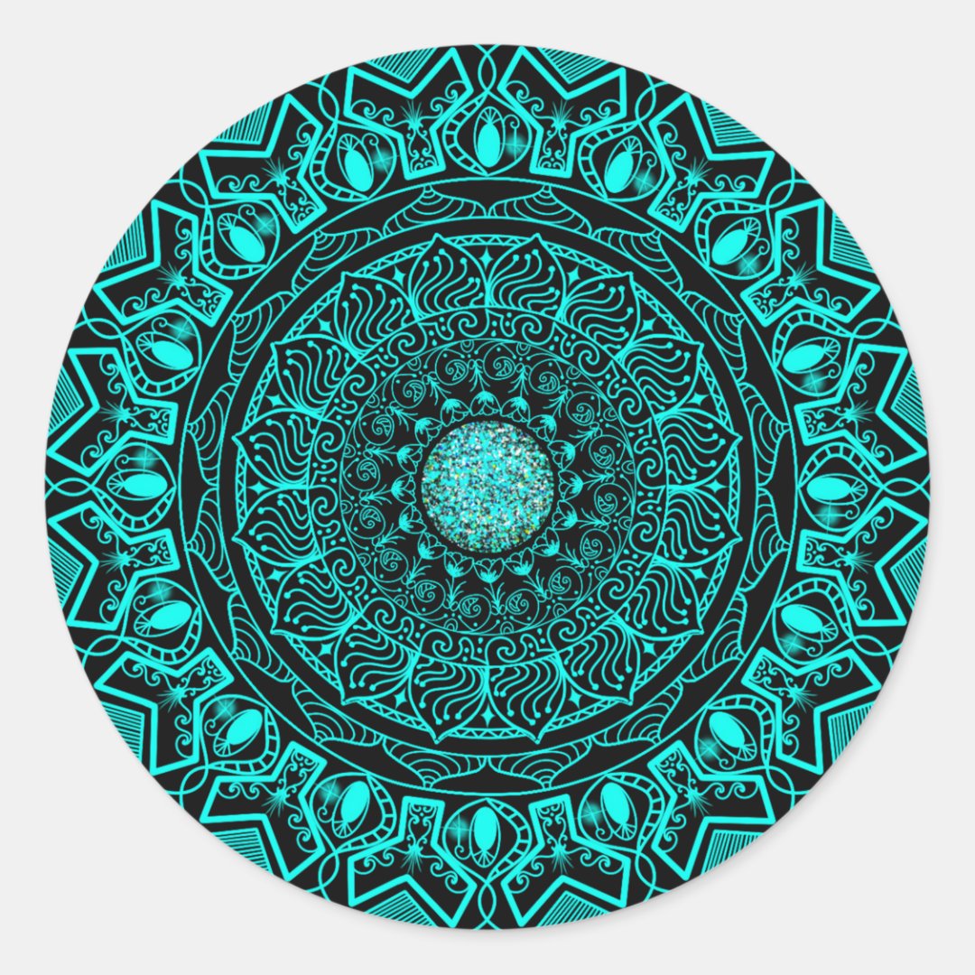 elegant turquoise mandala classic round sticker | Zazzle