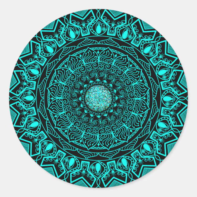 elegant turquoise mandala classic round sticker | Zazzle
