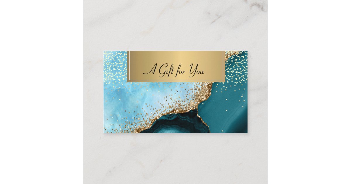 Elegant Turquoise Marble Gold Confetti Discount Card | Zazzle