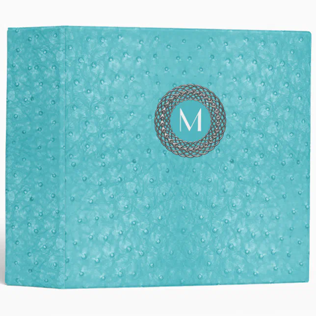 Elegant Turquoise Ostrich Leather Look Monogram Binder | Zazzle