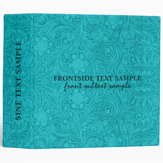 Elegant Turquoise Suede Leather Floral Design Binder | Zazzle