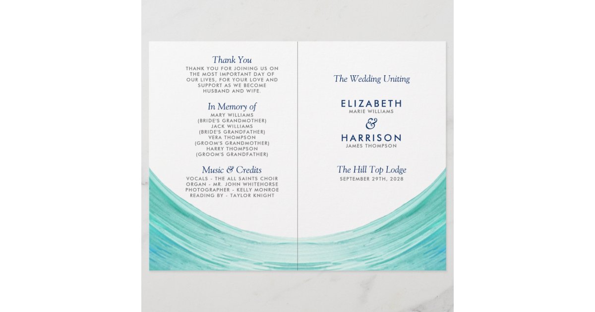 Elegant Turquoise Tides Beach Wedding Program | Zazzle