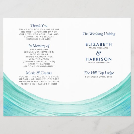 Elegant Turquoise Tides Beach Wedding Program | Zazzle.com