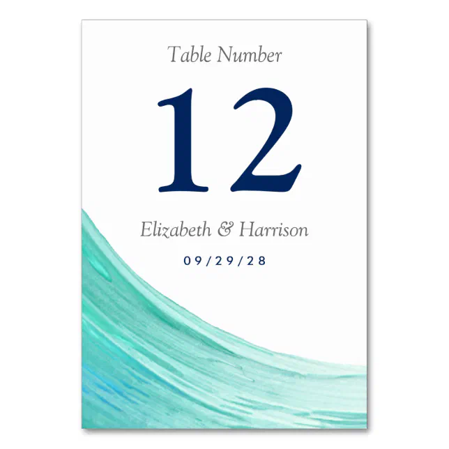 Elegant Turquoise Tides Beach Wedding Table Number | Zazzle