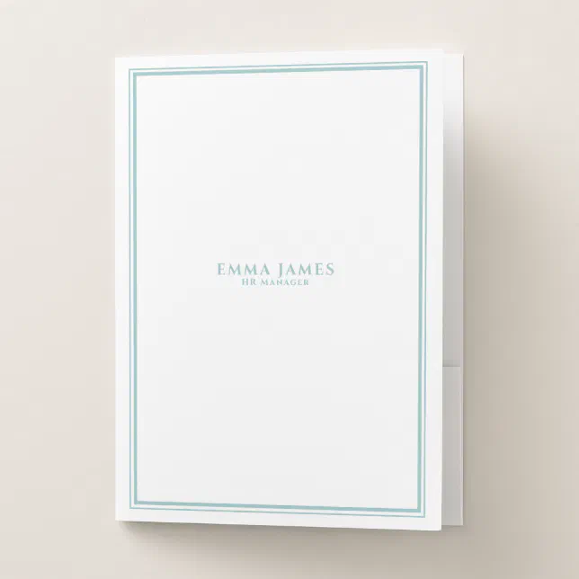 Elegant Turquoise White Double Borders Business Pocket Folder | Zazzle