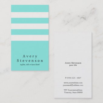 Elegant Turquoise & White Striped Vertical Chic Business Card | Zazzle