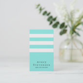 Elegant Turquoise & White Striped Vertical Chic Business Card | Zazzle