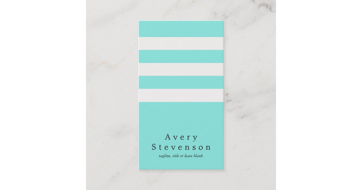 Elegant Turquoise & White Striped Vertical Chic Business Card | Zazzle