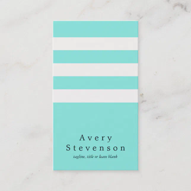 Elegant Turquoise & White Striped Vertical Chic Business Card | Zazzle