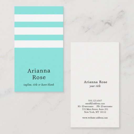 Elegant Turquoise & White Striped Vertical Chic Business Card | Zazzle