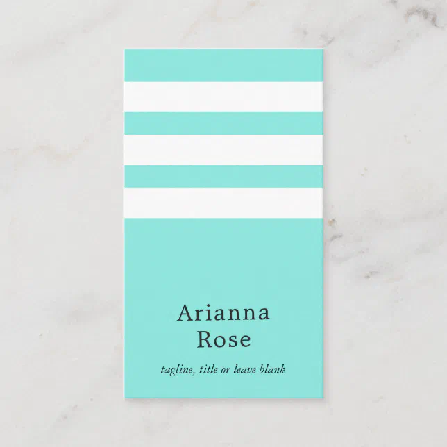 Elegant Turquoise & White Striped Vertical Chic Business Card | Zazzle