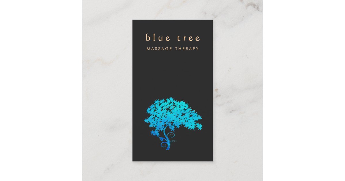 Elegant Turquoise Zen Tree Logo Black 2 Business Card | Zazzle