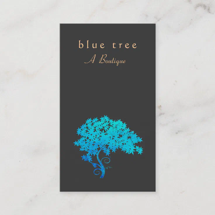 Elegant Turquoise Zen Tree Logo Black Business Card | Zazzle