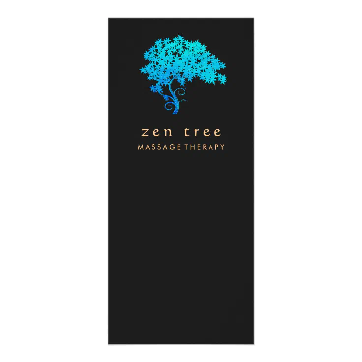 Elegant Turquoise Zen Tree Logo Black Rack Card | Zazzle