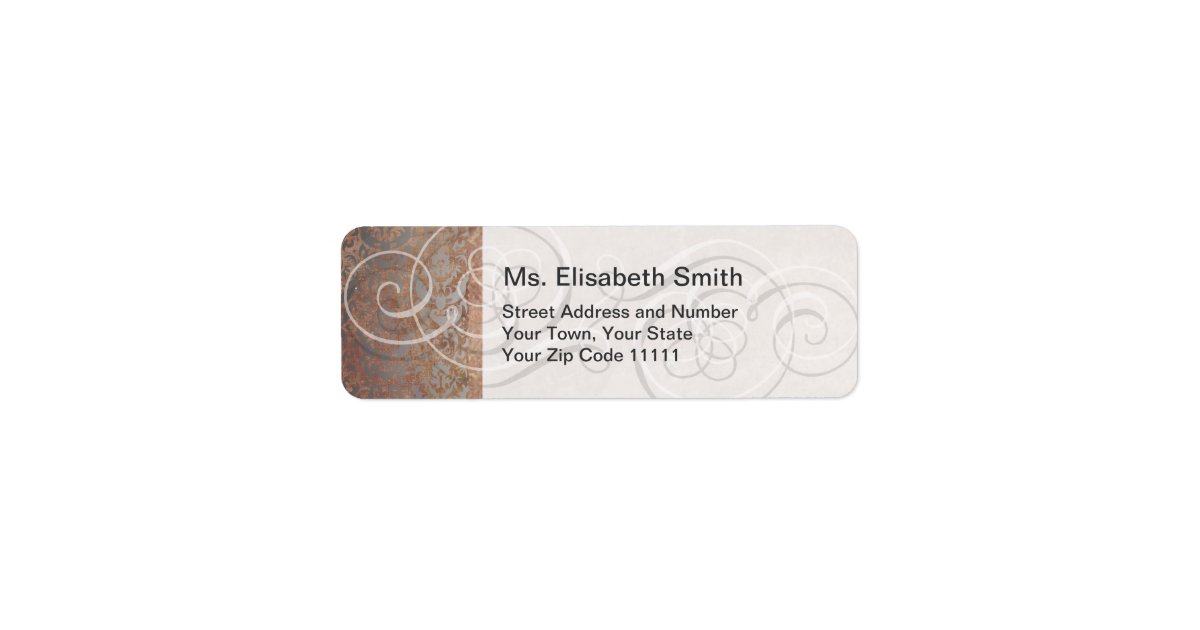 Elegant Tuscan Damask Swirls Vintage Label | Zazzle