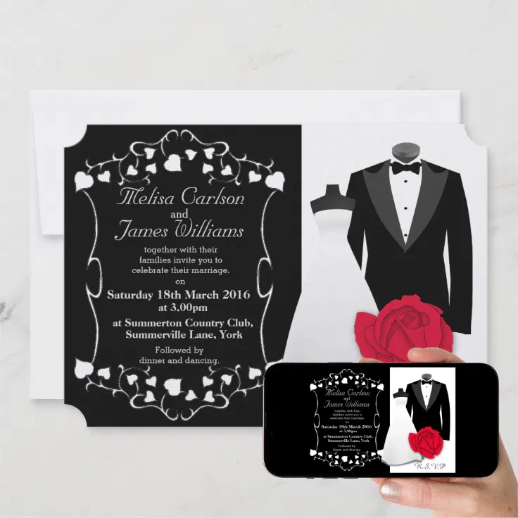 Elegant Tuxedo and Wedding Dress Invitation | Zazzle