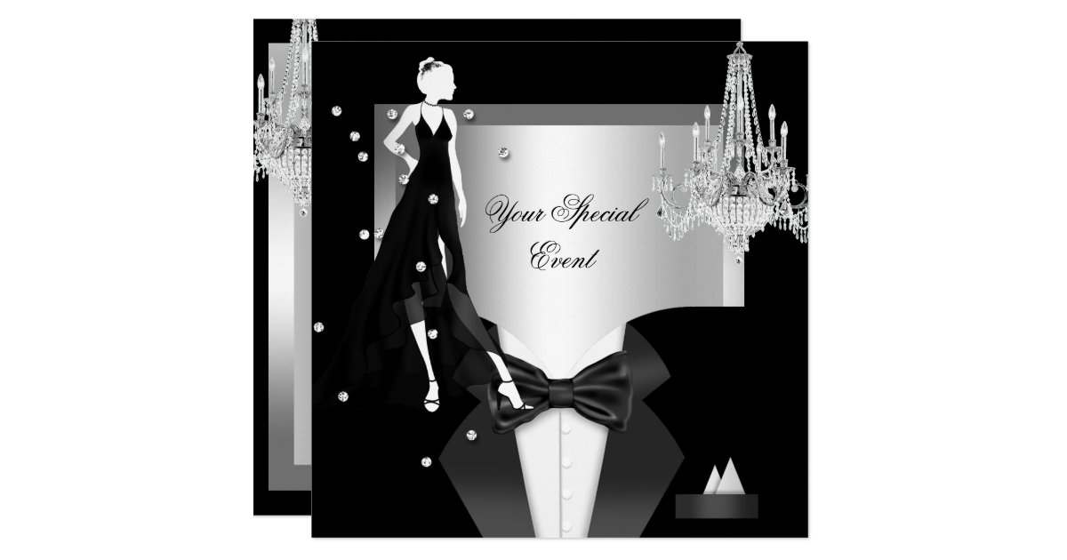 Elegant Tuxedo Gown Silver White Black Party Invitation | Zazzle.com