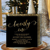 Elegant Twenty One Gold Script Black 21st Birthday Invitation | Zazzle