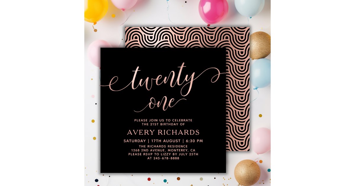 Elegant Twenty One Rose Gold Script 21st Birthday Invitation | Zazzle
